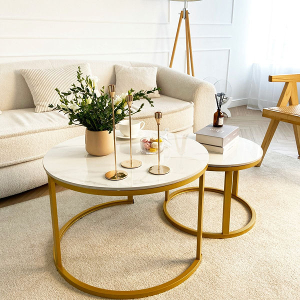 Froppi White Marble Round Coffee Tables for Living Room | Sintered Stone Slab | 2 Piece Table ...